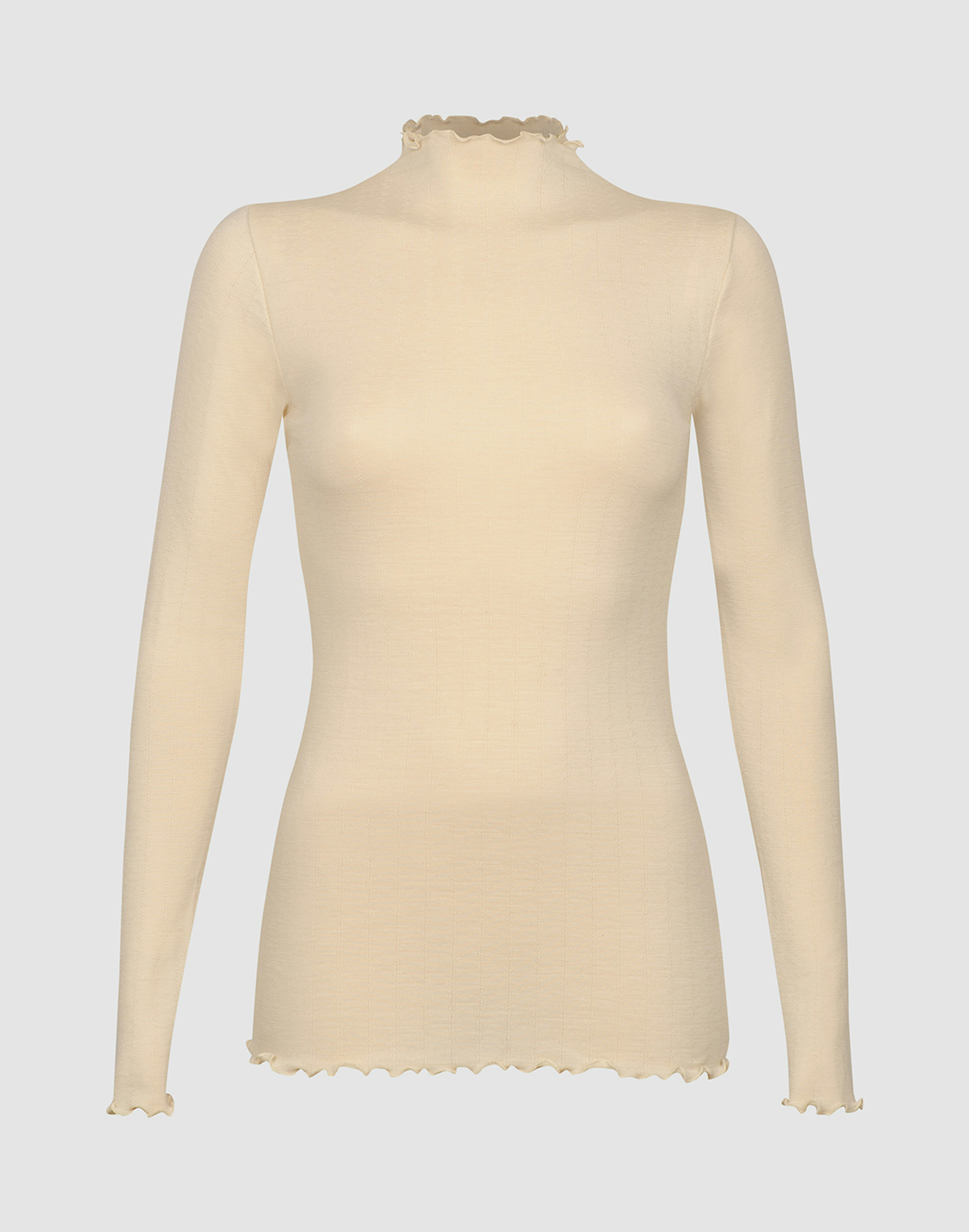 Women's merino wool/silk pointelle high neck top - Free - Dilling