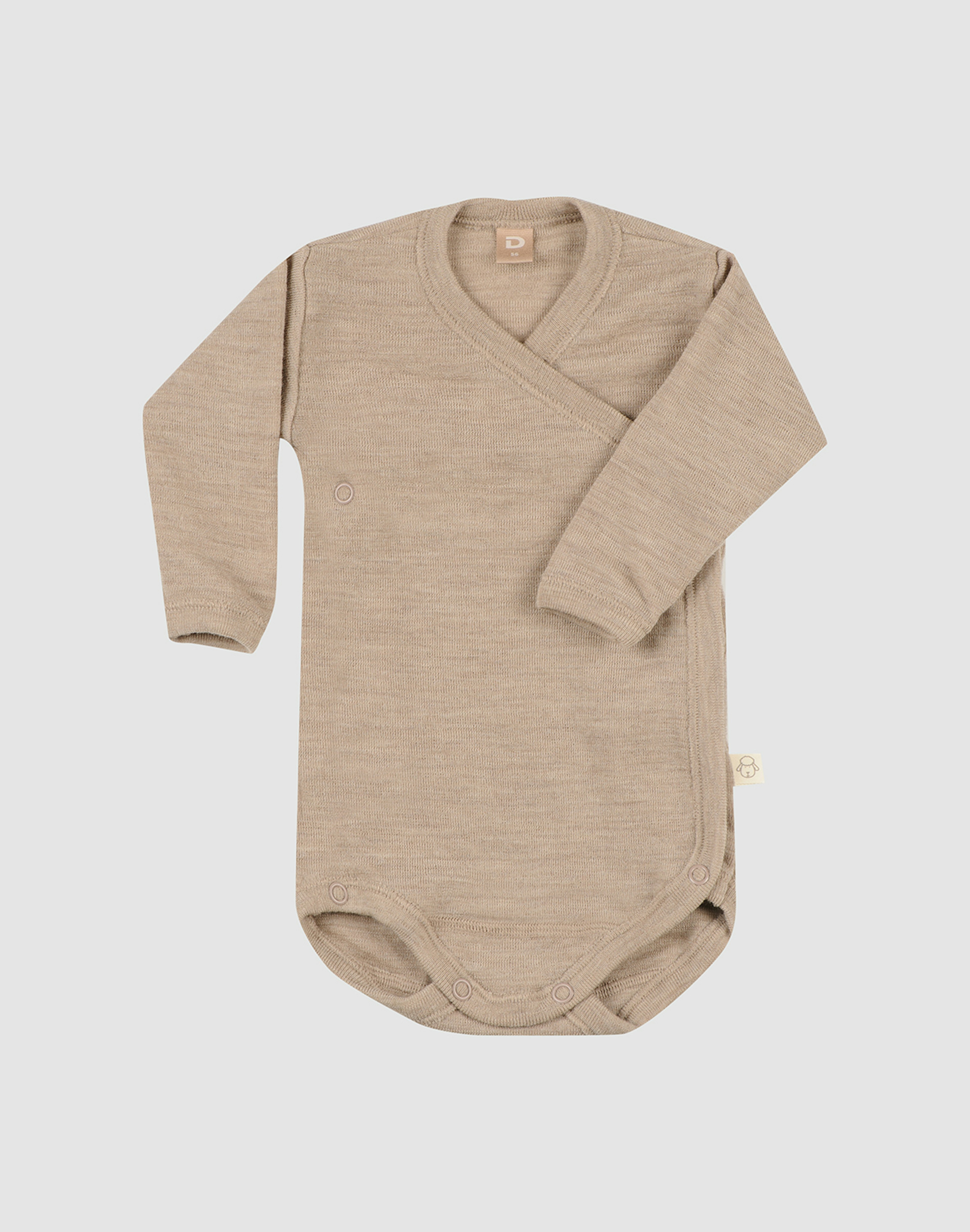 Baby merino wool wrap bodysuit - Beige melange