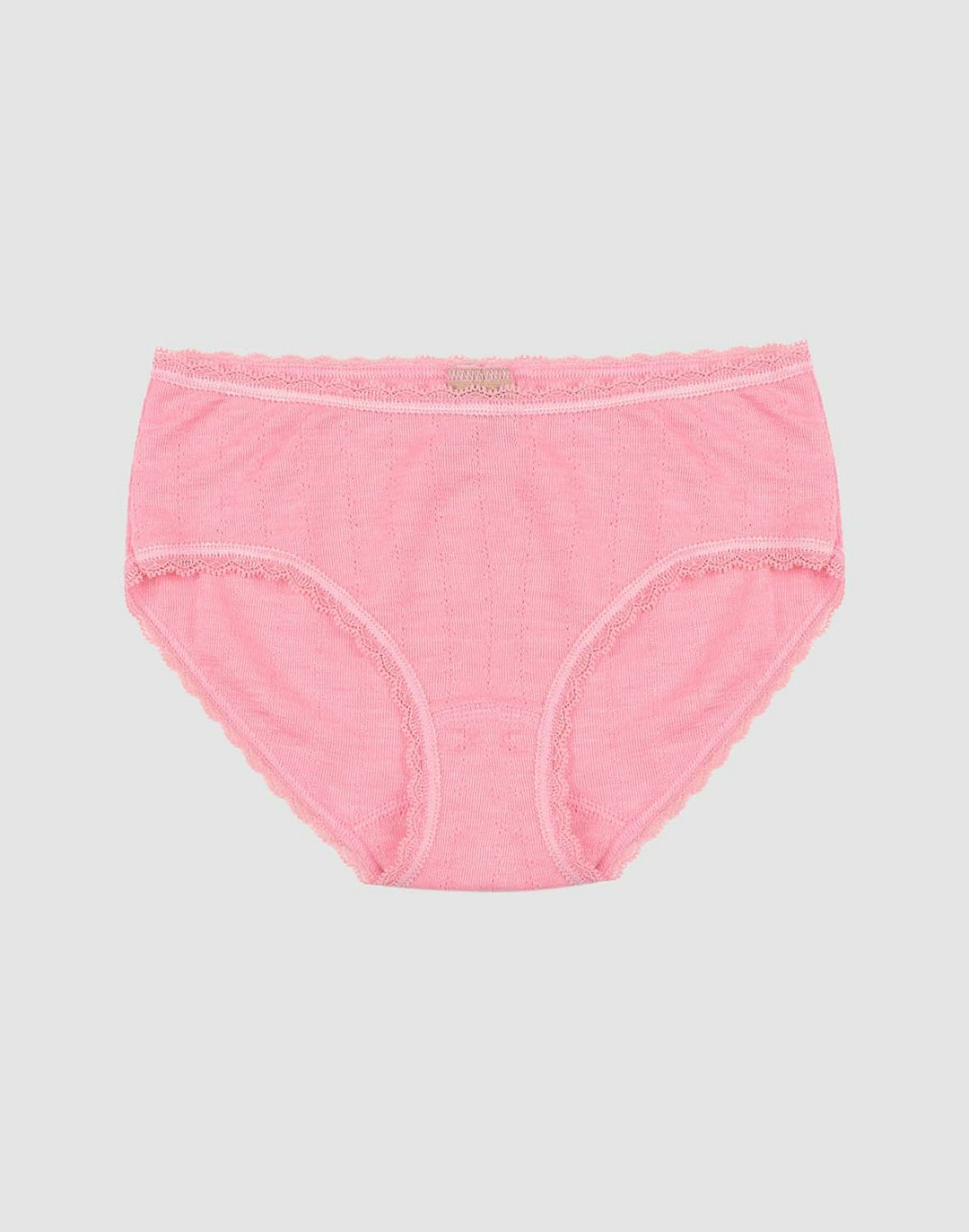 Children's merino wool/silk pointelle briefs - Peonies pink
