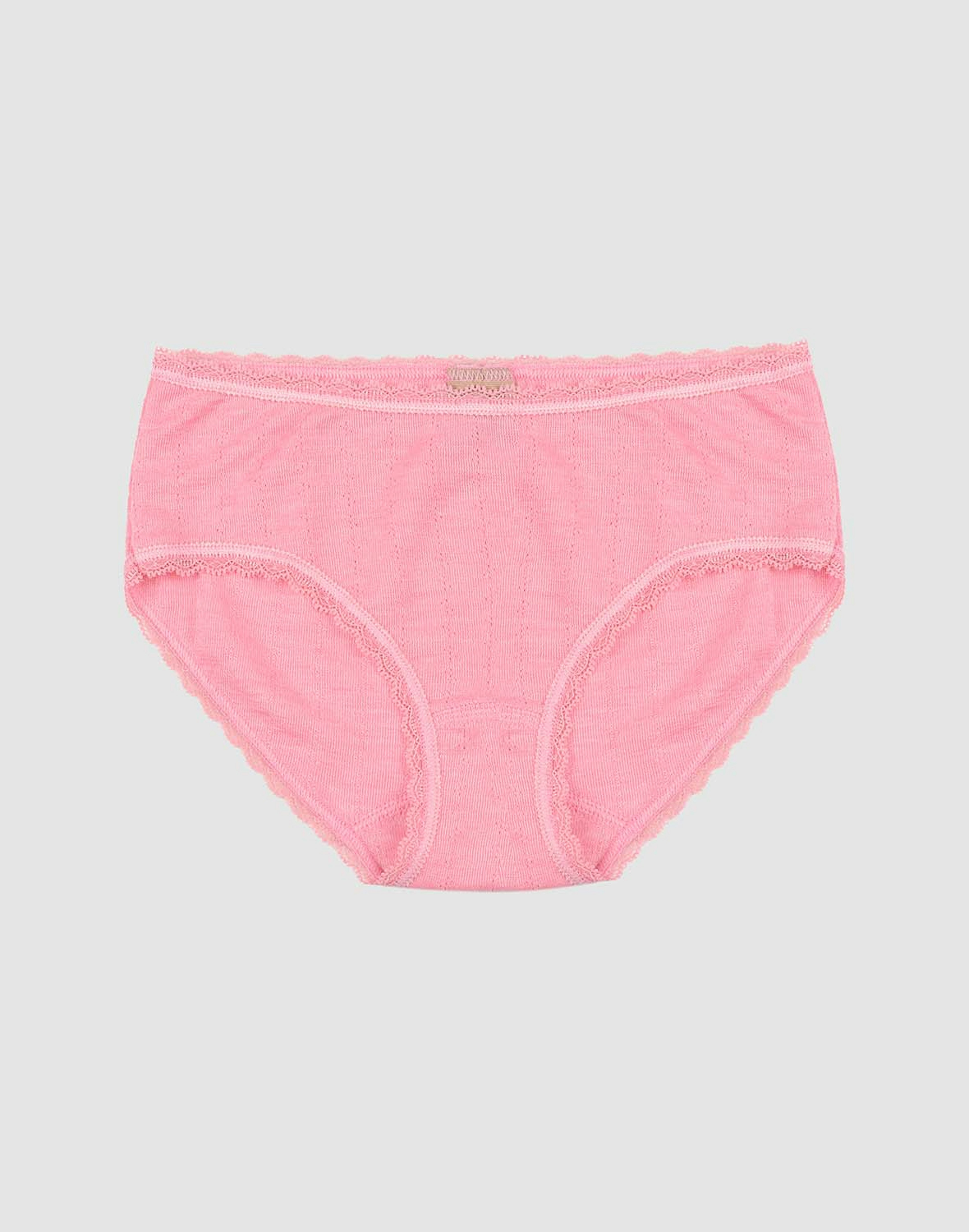 Children's merino wool/silk pointelle briefs - Peonies pink