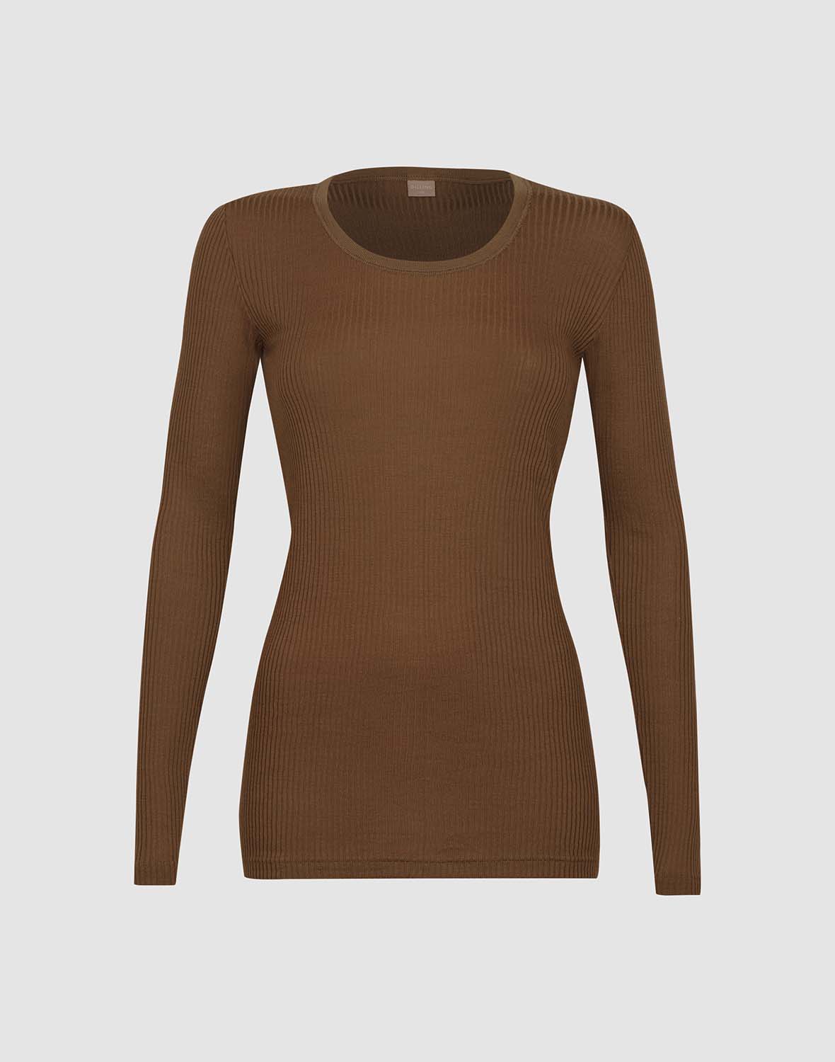 Women's merino wool long sleeve top - Hazelnut - Dilling