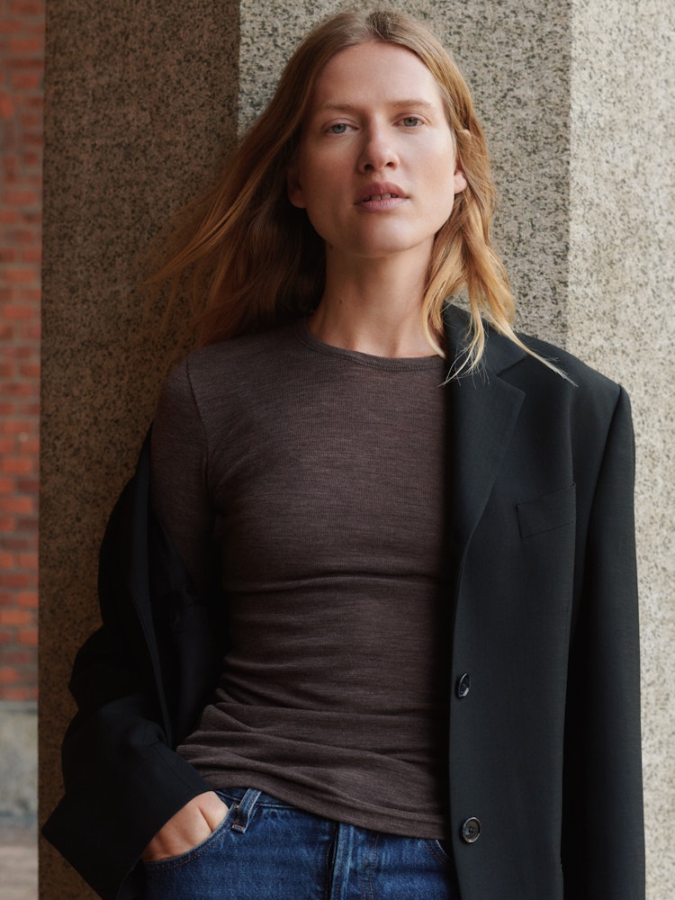 Women's merino wool long sleeve top - Chestnut brown - Dilling