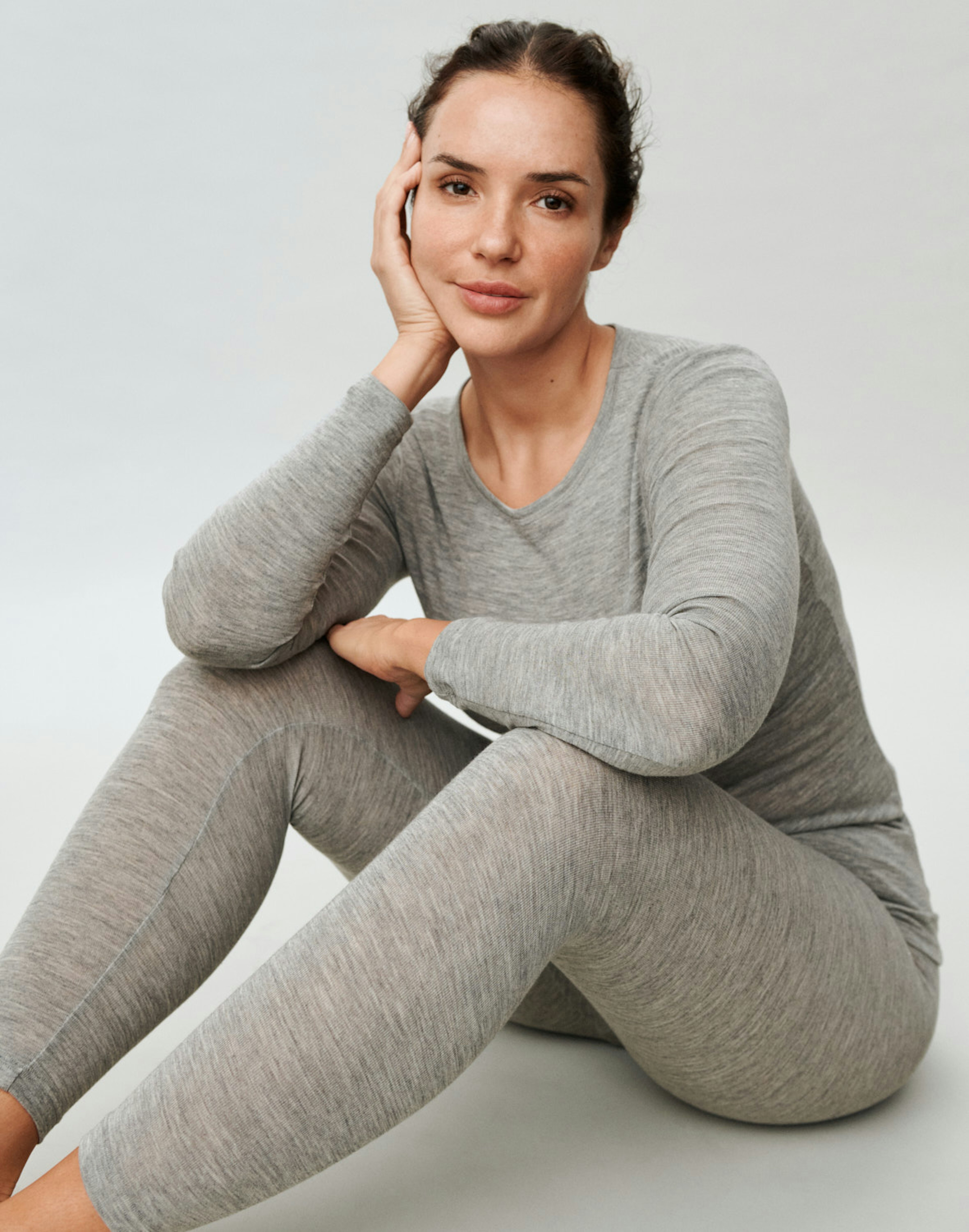 Women's merino wool/silk long sleeve top in Steel - Fre - Dilling