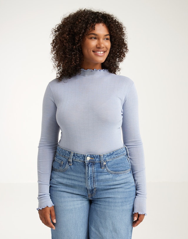 Women's merino wool/silk pointelle high neck top - Free - Dilling