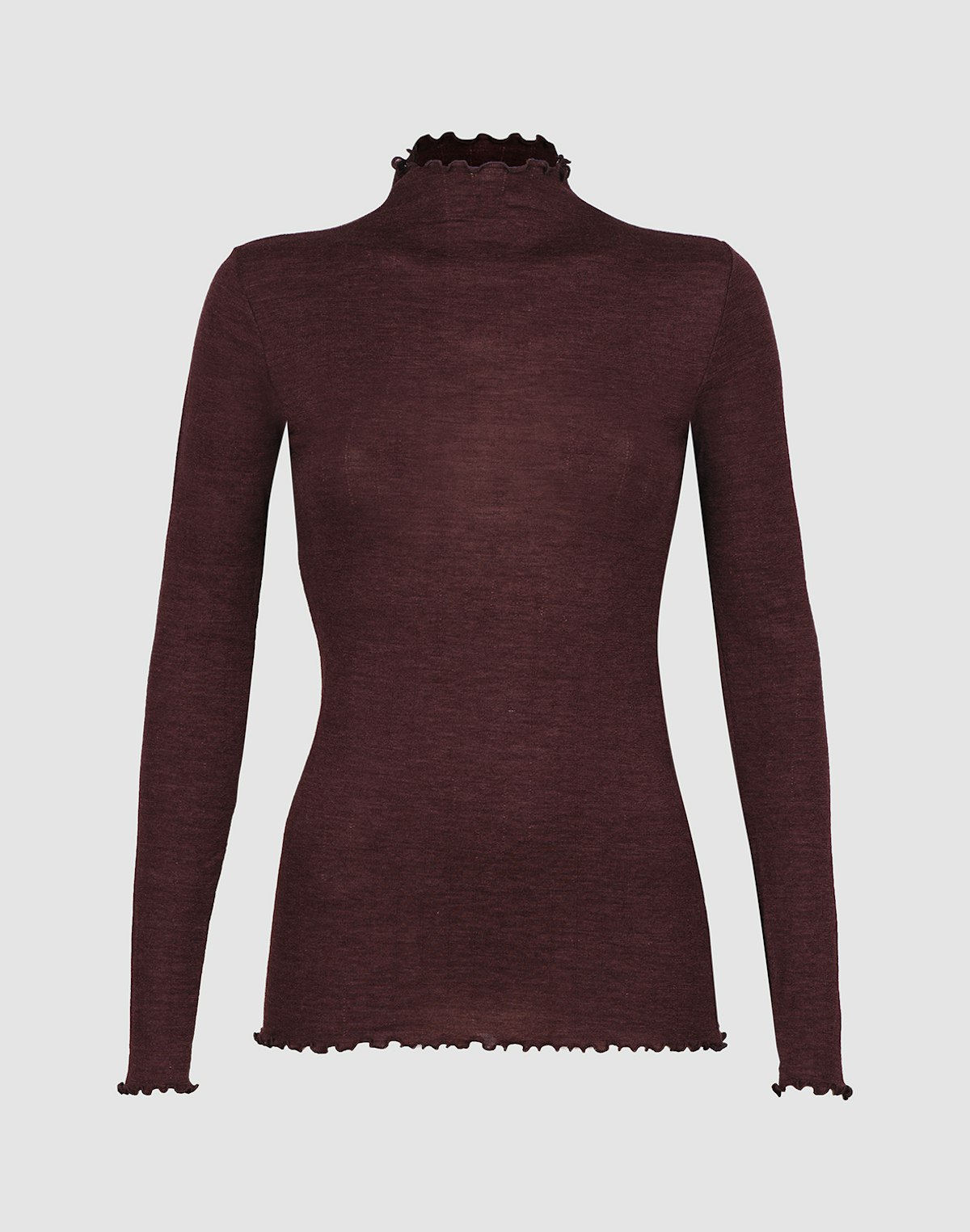 Women's merino wool/silk pointelle high neck top - Free shipping