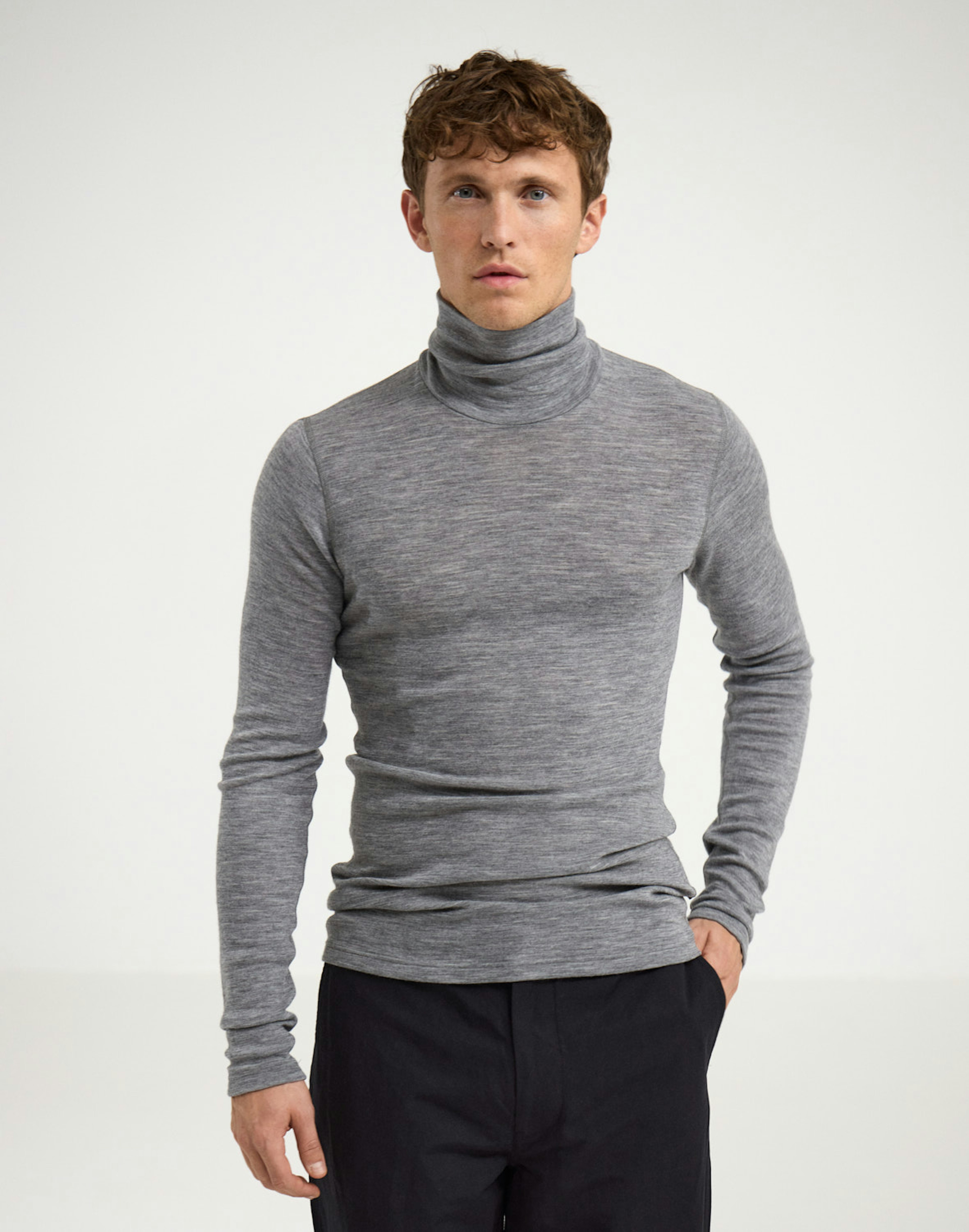 Men's merino wool turtleneck - Grey melange