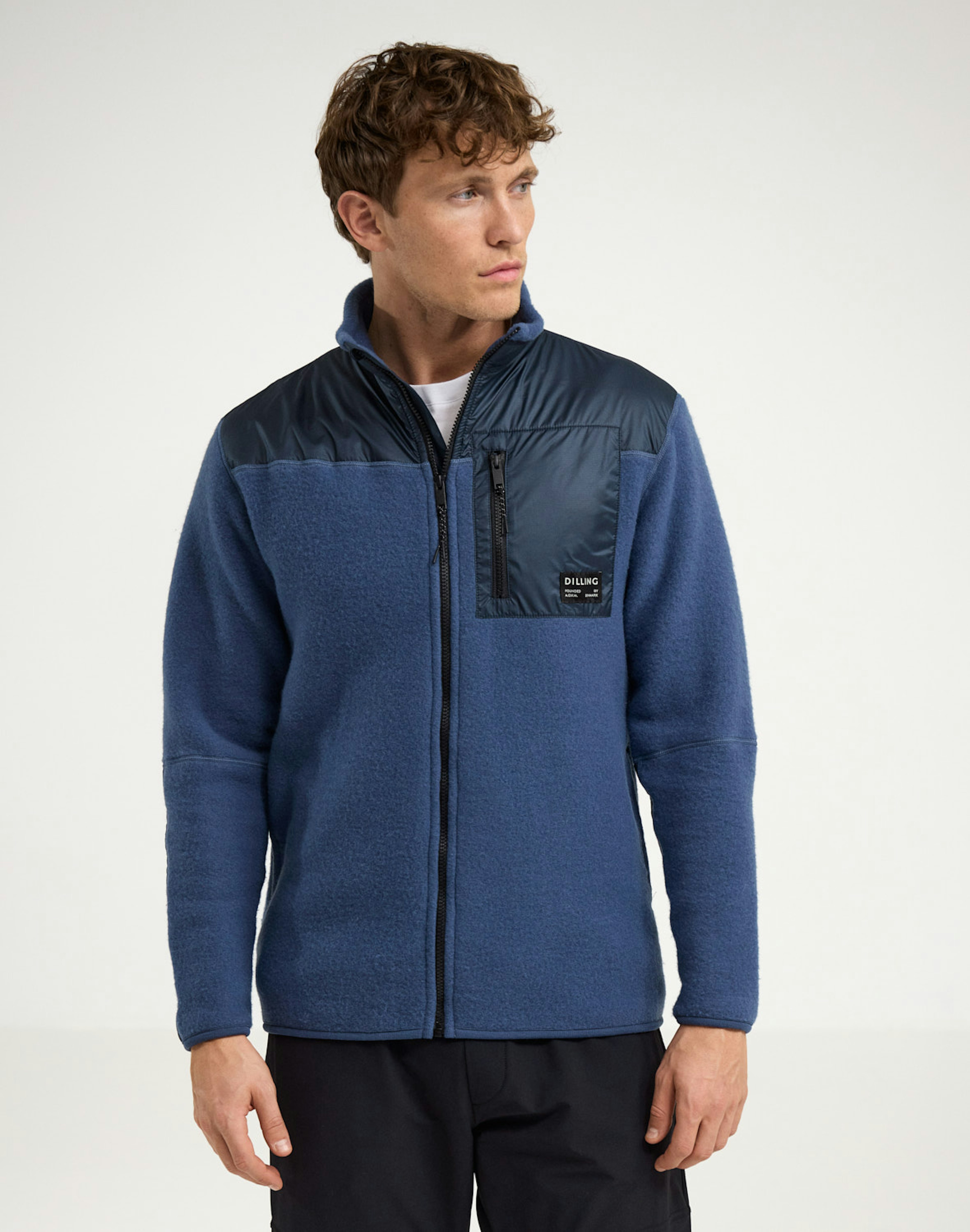Men’s merino wool fleece jacket - Thunder blue